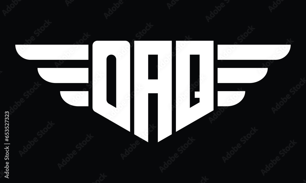 OAQ three letter logo, creative wings shape logo design vector template ...