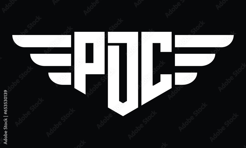 PDC three letter logo, creative wings shape logo design vector template ...