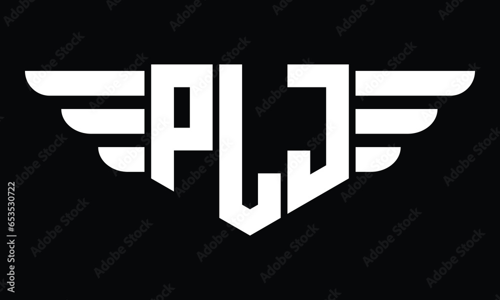 PLJ three letter logo, creative wings shape logo design vector template ...