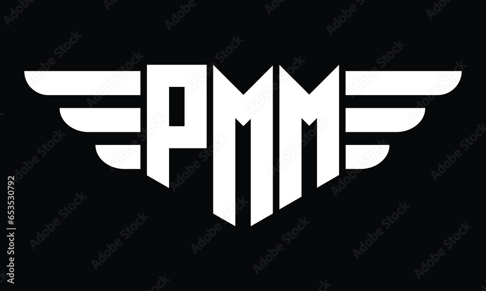 PMM three letter logo, creative wings shape logo design vector template ...