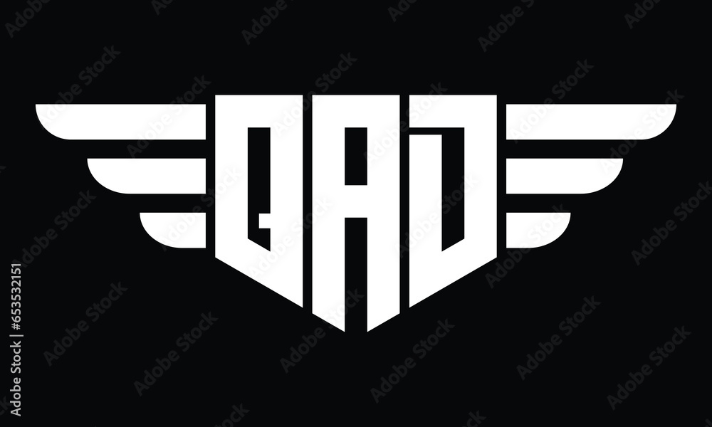 QAD three letter logo, creative wings shape logo design vector template ...
