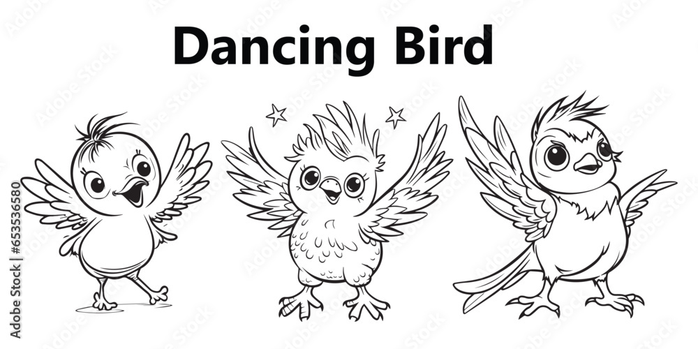 Cute Dancing Bird Line art coloring page vector illustration Stock ...