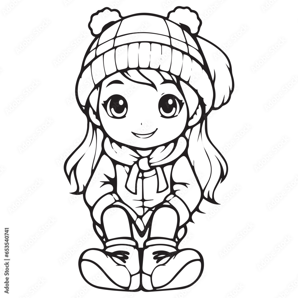 Girl with a Tupi line art coloring page vector illustration Stock ...