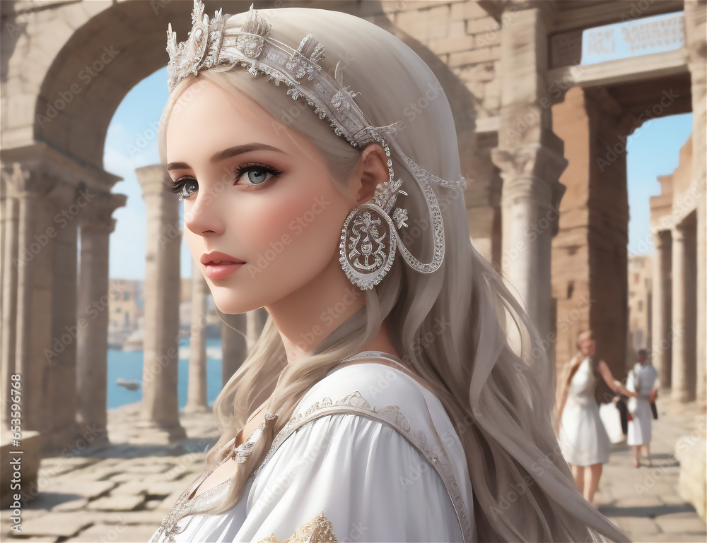 Beautiful princess in ancient Rome. Beautiful princess poses in front ...