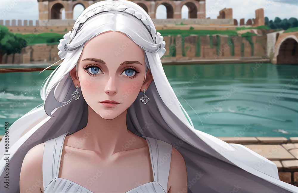 Beautiful princess in ancient Rome. Beautiful princess poses in front ...