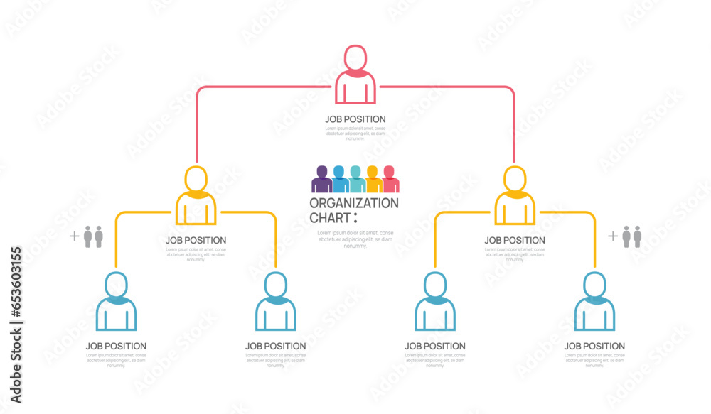 Infographic template for organization chart with business avatar icons ...