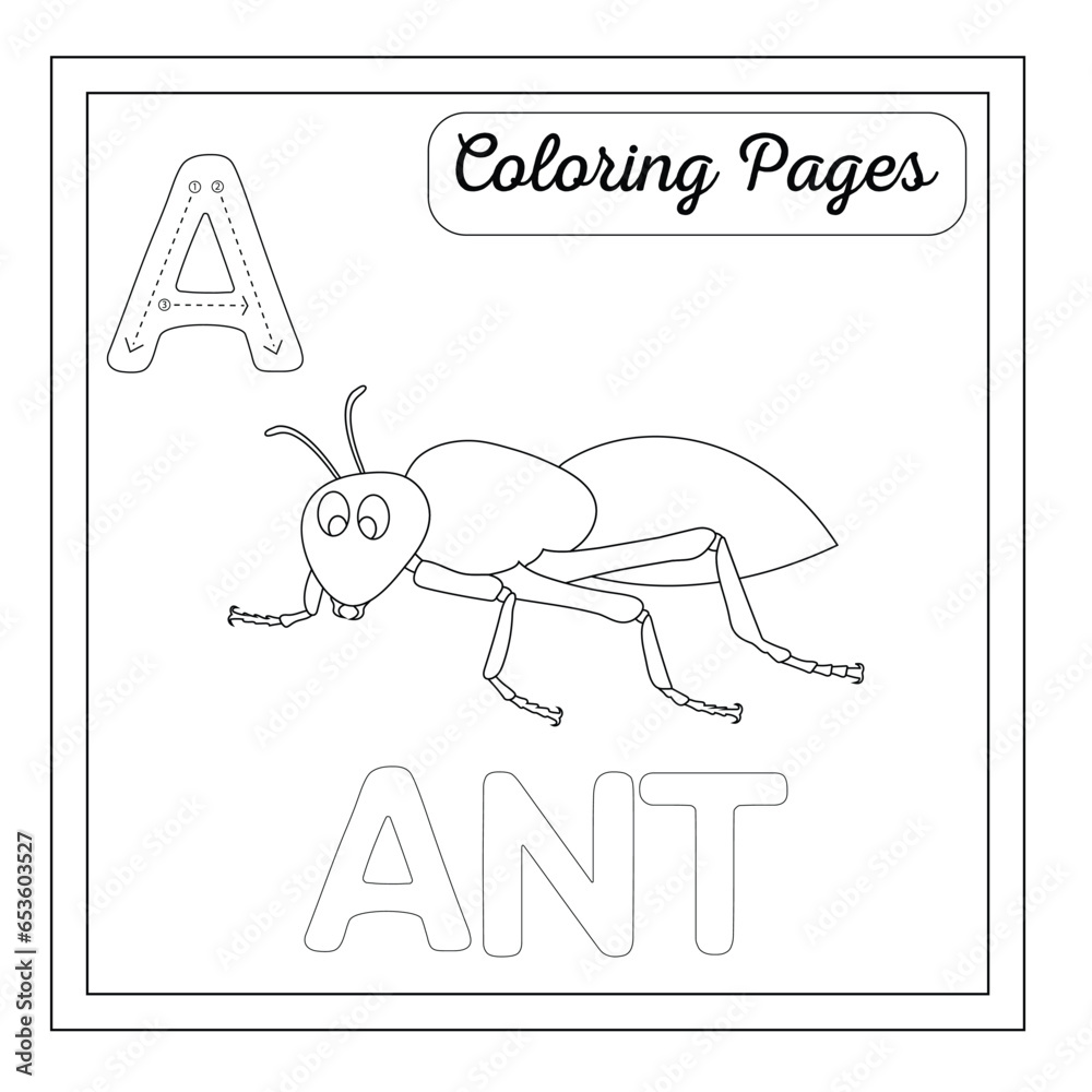 Vector de Stock ABC Alphabet Cute Coloring Page for Kids, Easy Alphabet ...