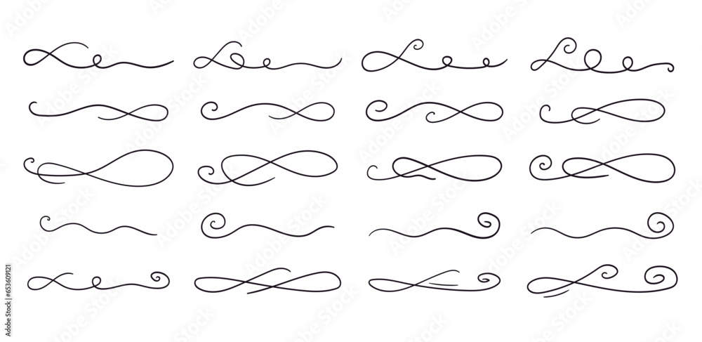 Swoosh and swoops double underline typography tails shapes. Brush drawn ...