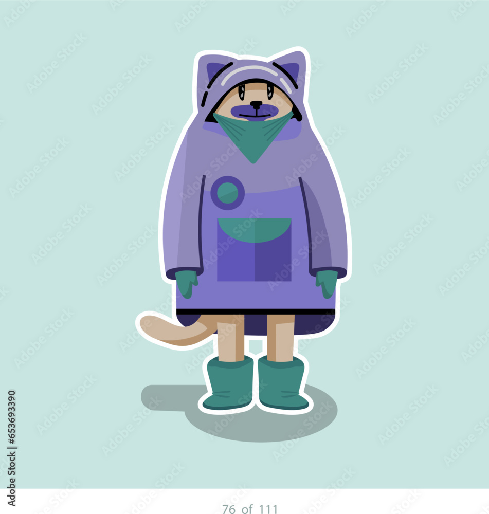 Cartoon stylized cat character. Set of 111 units. Number 76. 2d ...