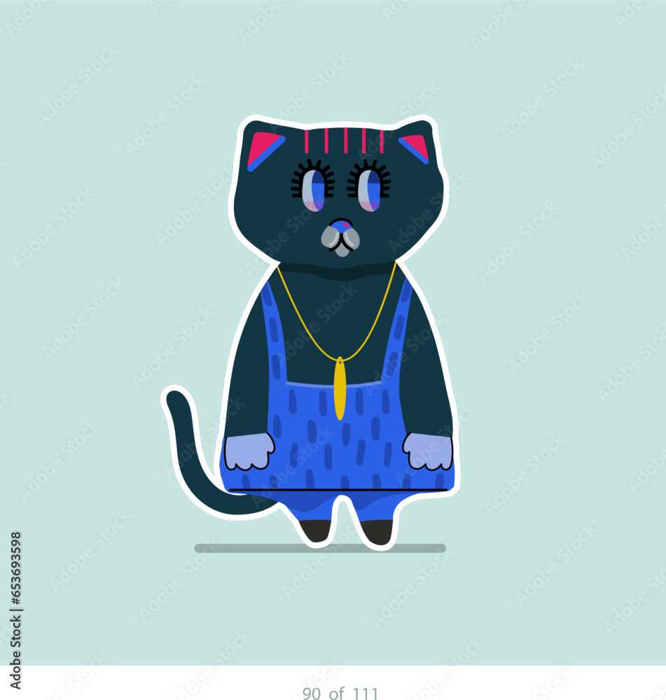 Cartoon stylized cat character. Set of 111 units. Number 90. 2d ...