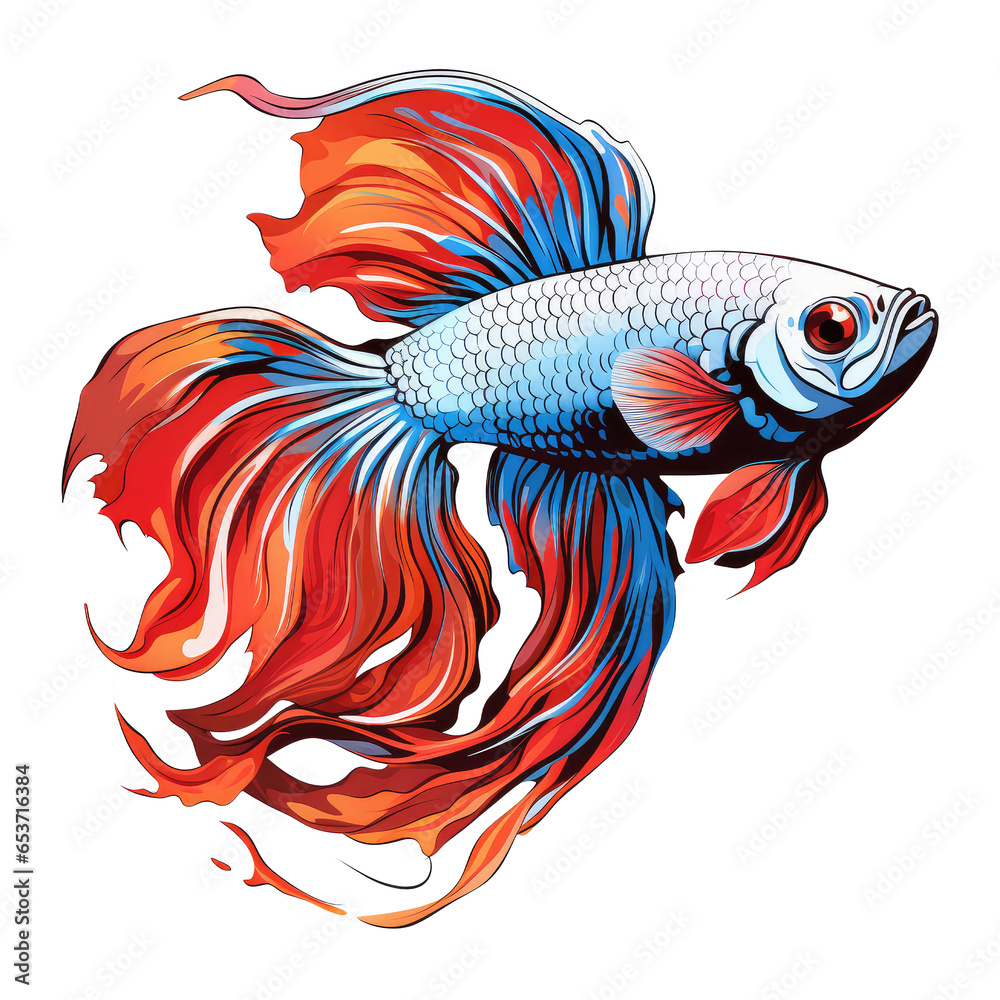 cute betta fish full body illustration isolated on transparent ...