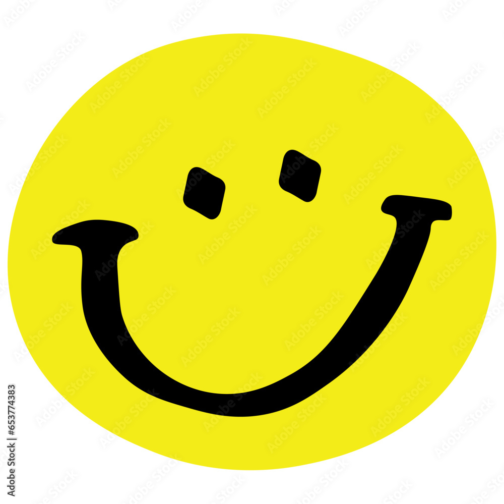 Distorted happy smiley face, unique smiling face emoji , vector yellow ...