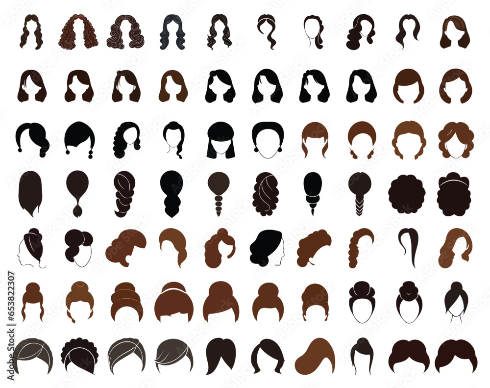 Hair collection women style cartoon girls fashion female vector PNG ...