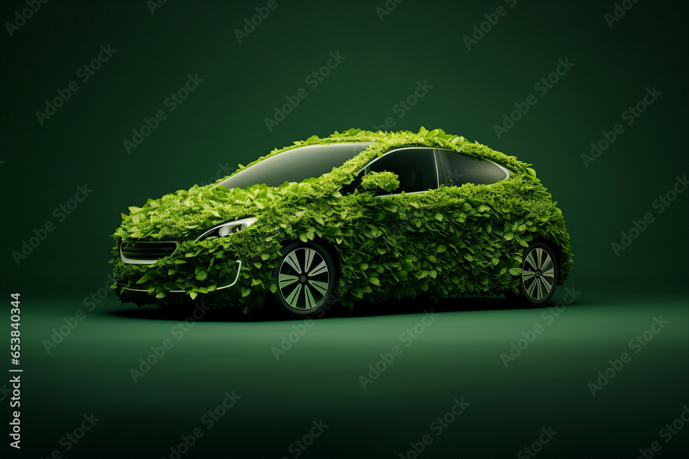 Image omade with generative AI of eco friendly car formed by green ...