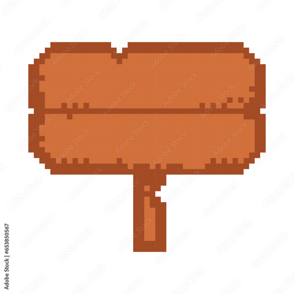Vector de Stock Pixel wooden roadside sign, old village, 8 bit timber ...