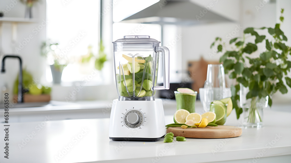 Ingredients for smoothie fresh fruits and vegetables with modern ...