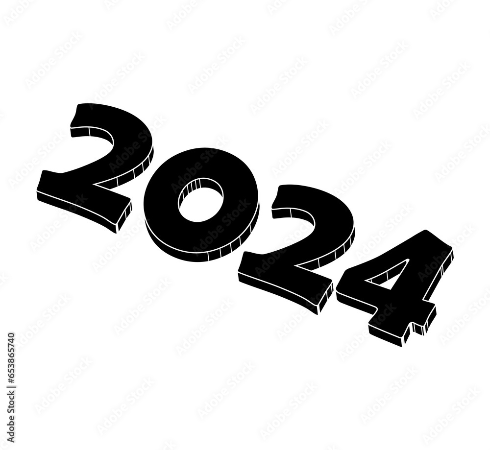 2024 3D comic text effect, png 2024 text effect black and white Stock ...