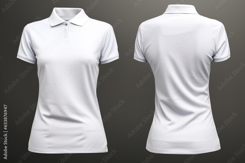 Front and Back View of Female White Polo Shirt For Design Stock ...
