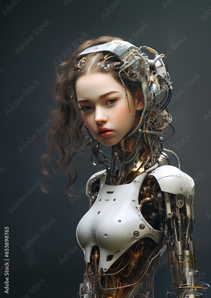 closeup woman robot suit headpiece popular anorexic figure android ...
