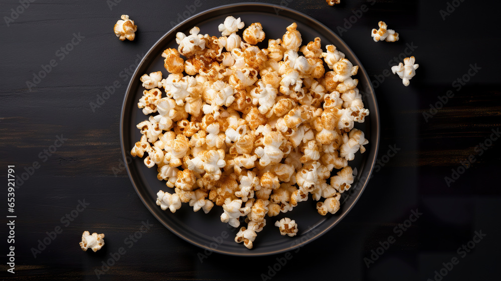 Perfectly popped popcorn with brown sugar and cinnamon mixture on dark ...