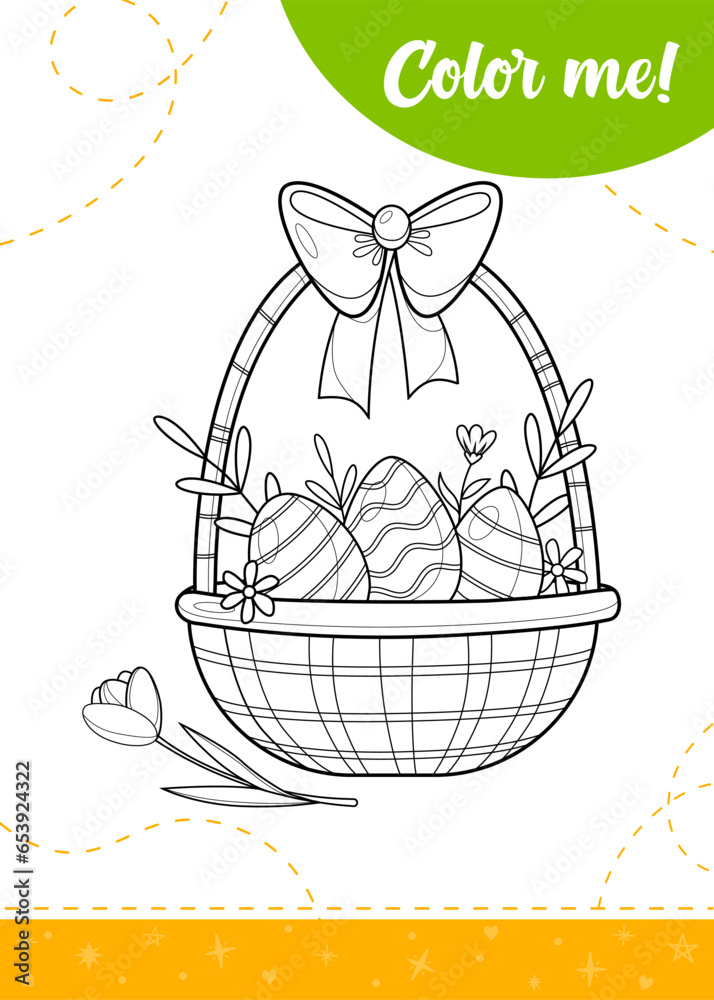 Coloring page for kids with Easter eggs on a basket. A printable ...