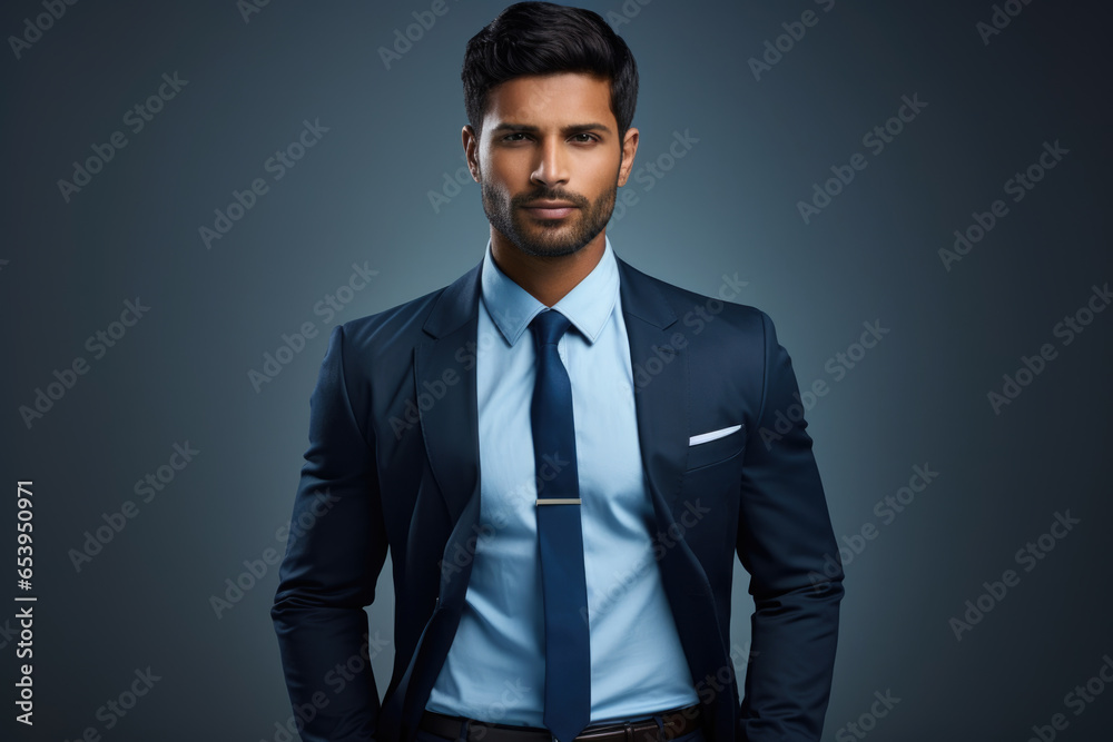 Poised and confident businessman is captured in this image, wearing a ...