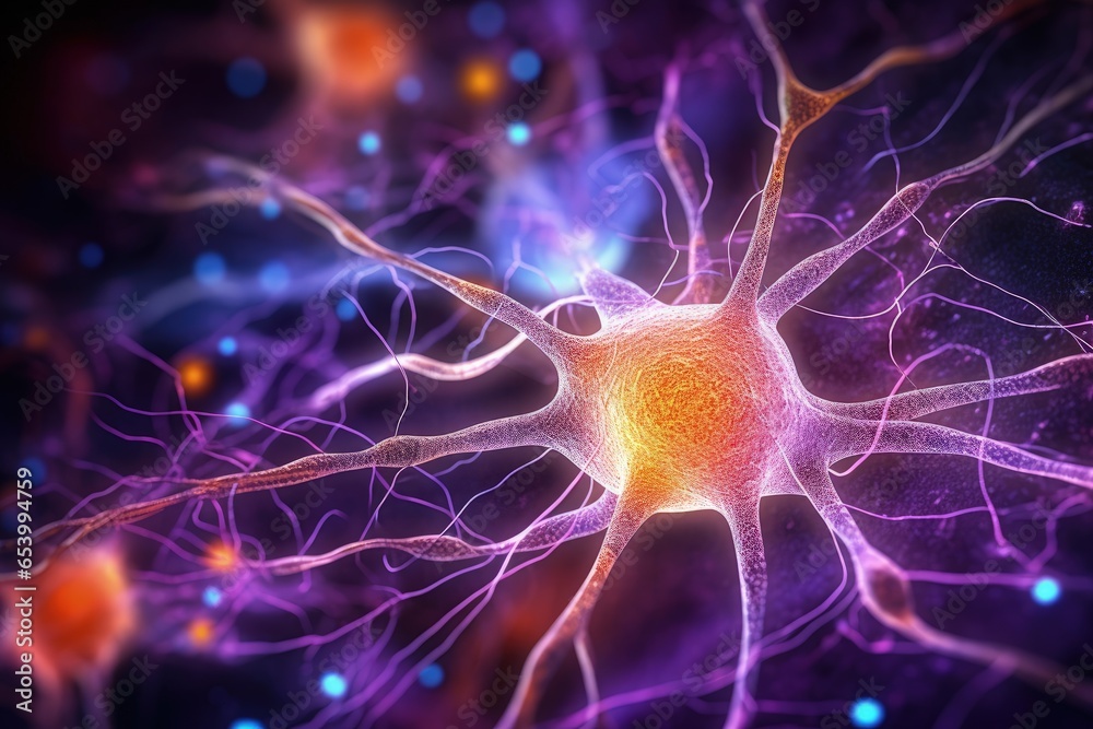 Close up of human brain showing neurons firing and neural extensions ...