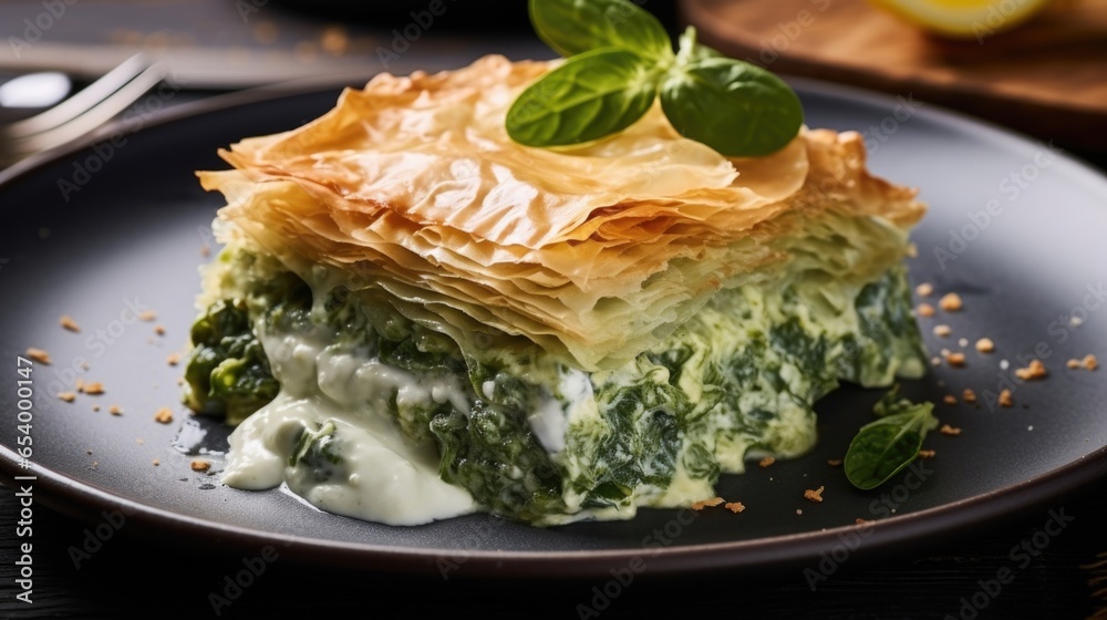 This striking food shot captures the irresistible charm of Spanakopita ...