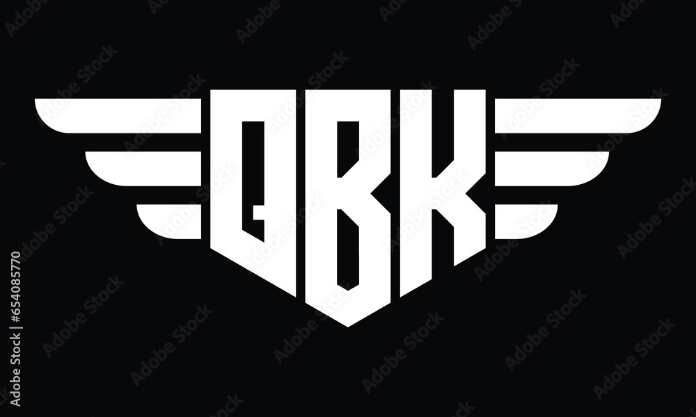 QBK three letter logo, creative wings shape logo design vector template ...