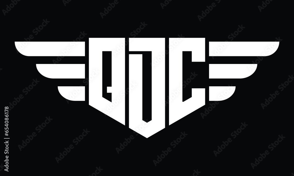 QDC three letter logo, creative wings shape logo design vector template ...