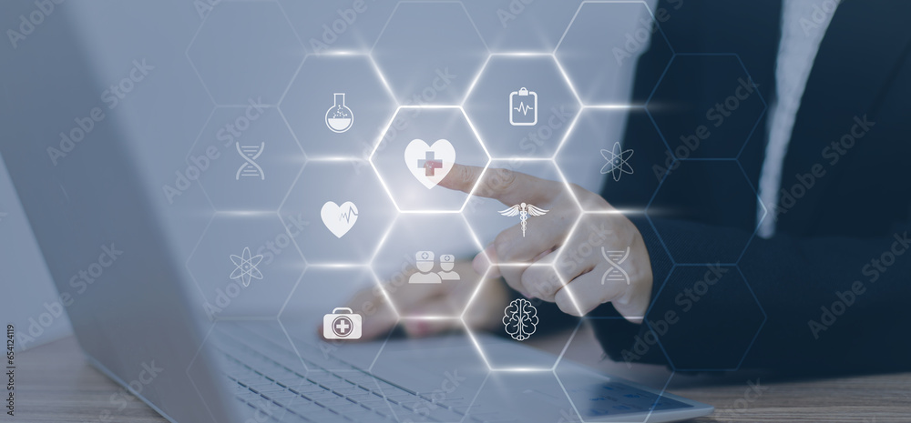 Healthcare and technology concept with flat icons and symbols. Template ...