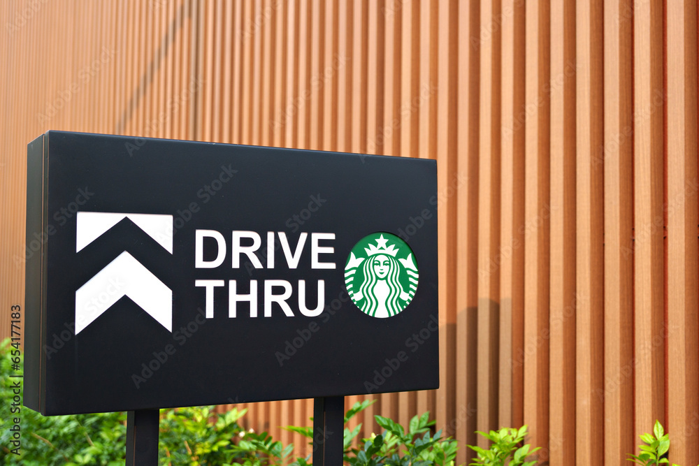 PENANG, MALAYSIA - 29 SEP 2023: A close-up view of the Starbucks store ...