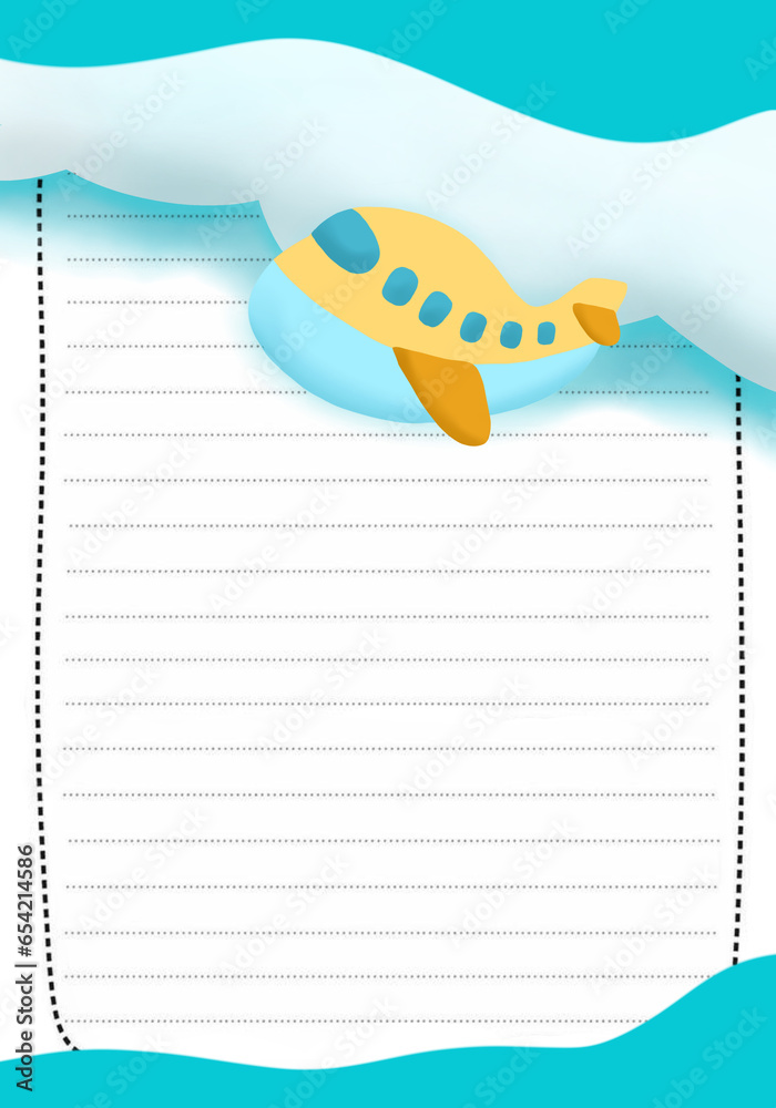 Note Writing Paper with Plane Flying Frame Template Graphic Design ...
