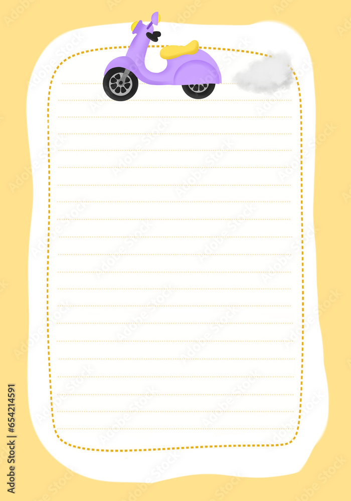 Note Writing Paper with Scooter Vehicle Frame Template Graphic Design ...