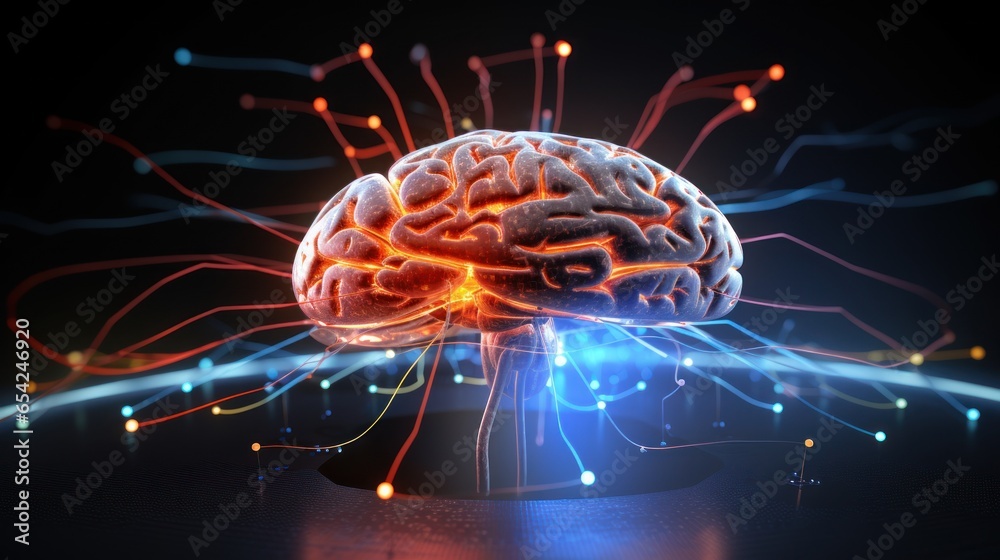 Human brain research concept. Neural mapping visualization used in ...