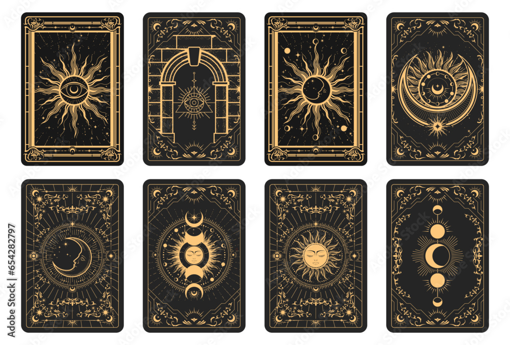 Tarot cards batch reverse side, magic frame with esoteric patterns and ...
