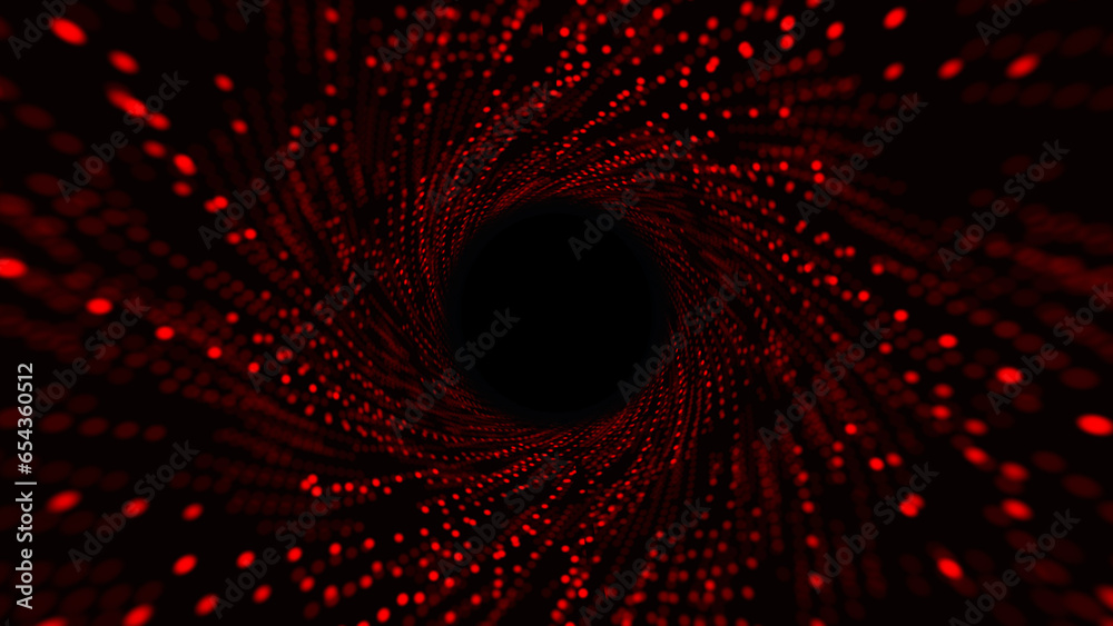 Abstract 3d red color circle tunnel or wormhole. Digital background ...