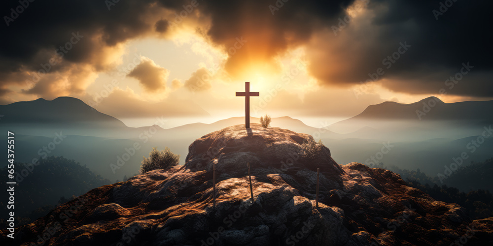 Divine Illumination Over Golgotha: Holy Cross Symbolizing Jesus Christ ...
