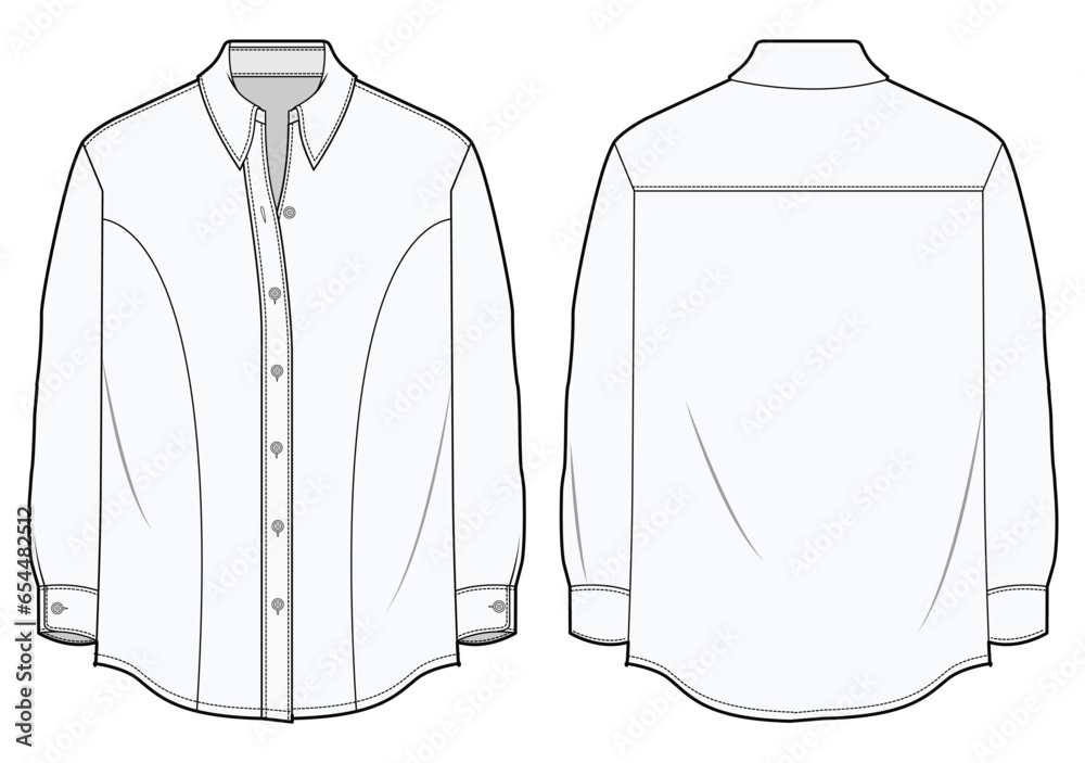 Princess Line Shirt Front and Back View. Fashion Flat Sketch Vector ...