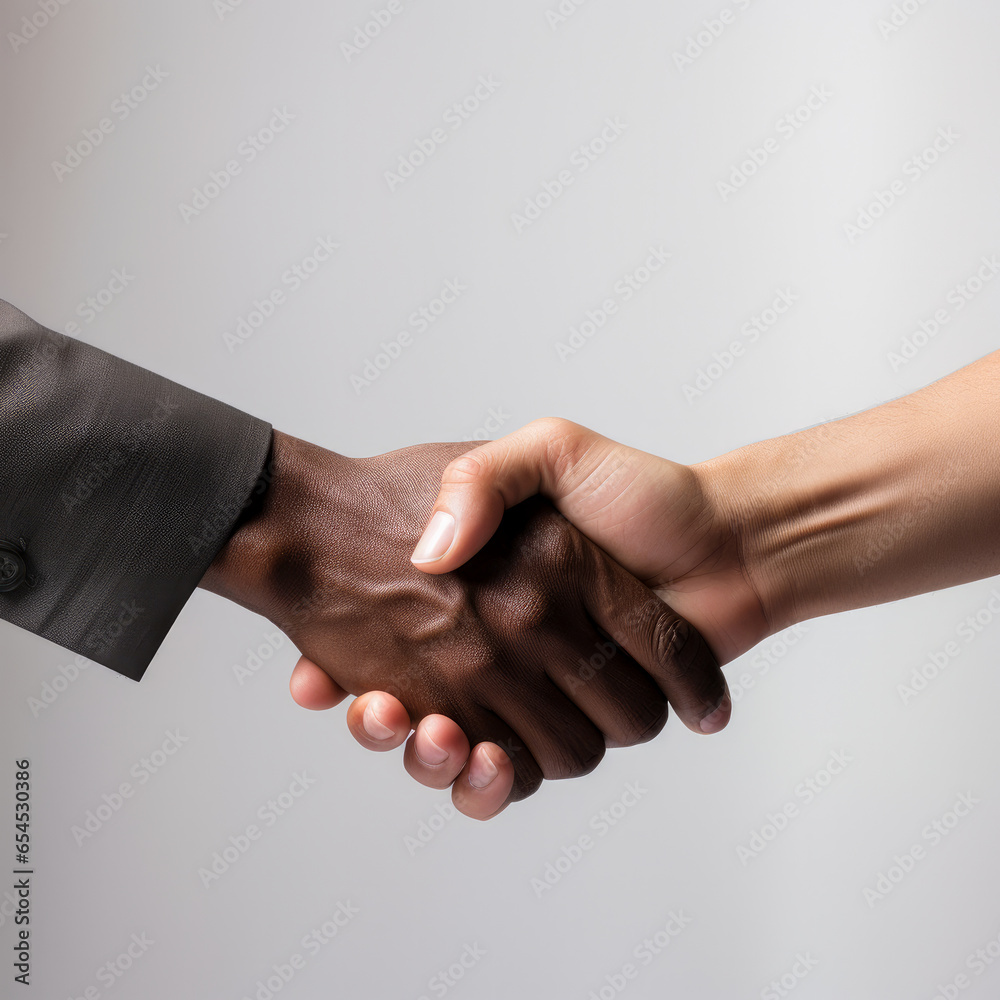 Unity in Action: Close-up of Black and White Hands Shaking, Symbolizing ...