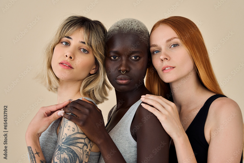 Multiethnic stylish young women, multicultural hipster models inclusive ...