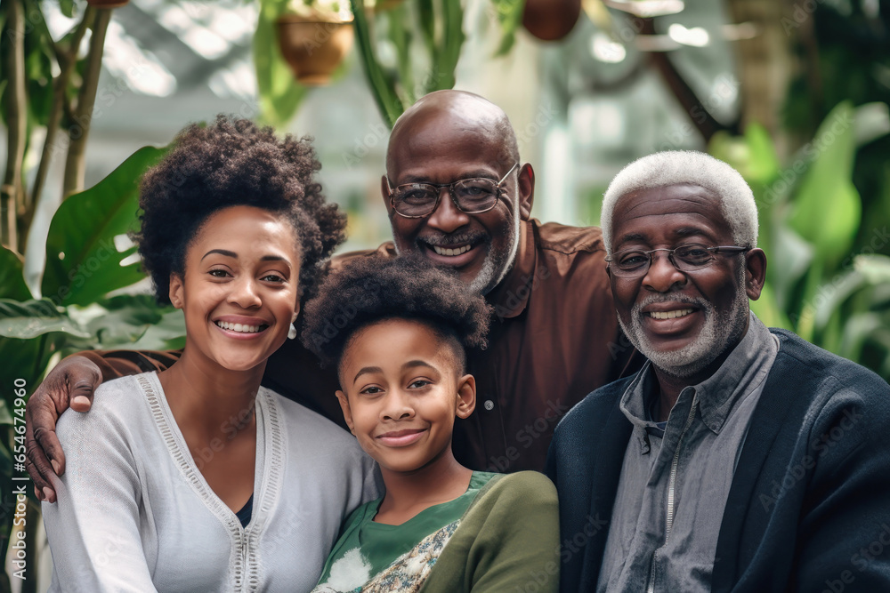 African American family together. Family photo of grandfather, with ...