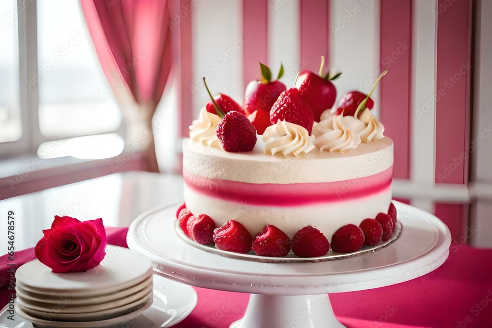 A Culinary Masterpiece Featuring a Cake Bedecked with Exquisite Roses ...