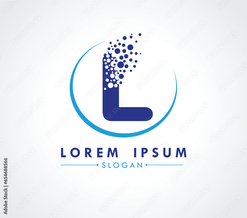L Logo design with dispersing effect isolated on white background ...