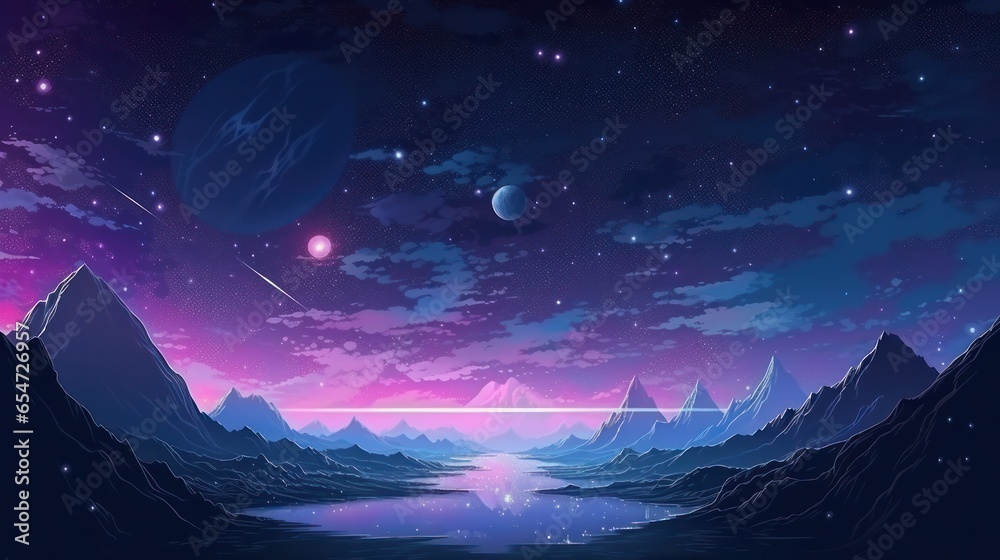 Sunrise or sunset in pixel art 8-bit style, retro wave sci-fi ...