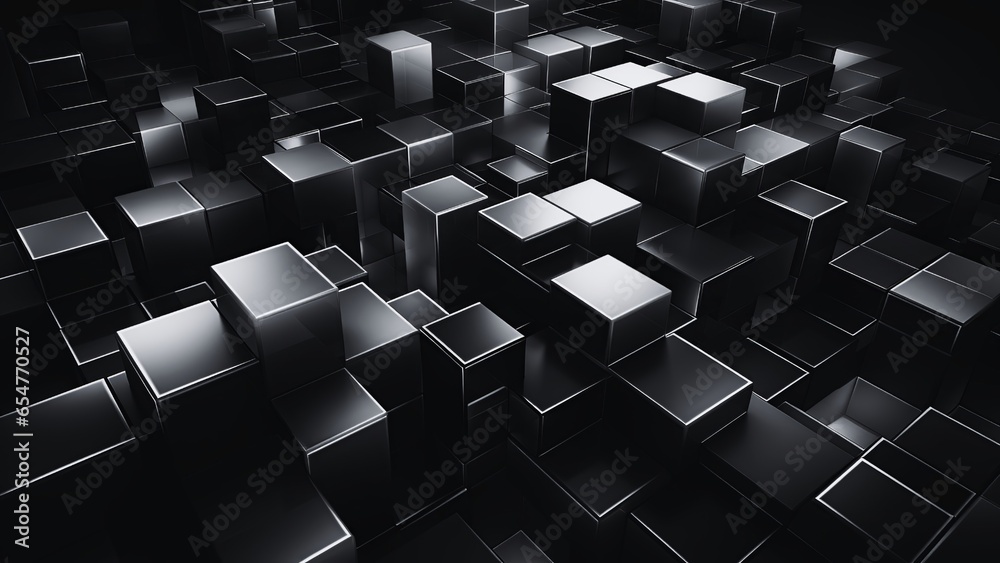 Abstract black background with 3d cubes shape and solid texture ...