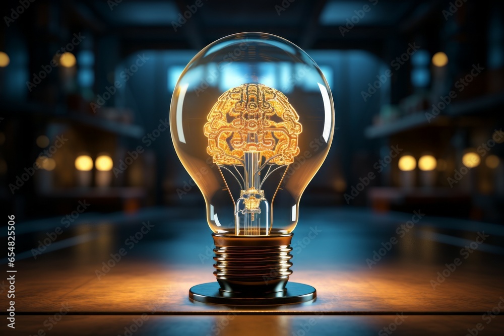 Brain light bulb human brain glowing inside of light bulb. Conceptual symbol of idea and insight ...