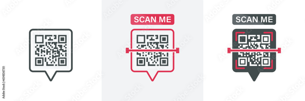 QR code scan icon set.scan me Bar code or QR code sign, Quick Response codes.Qr code template ...