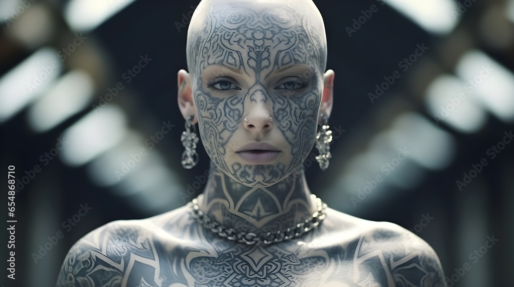 Portrait of a bald woman with tattooed Stock Photo | Adobe Stock