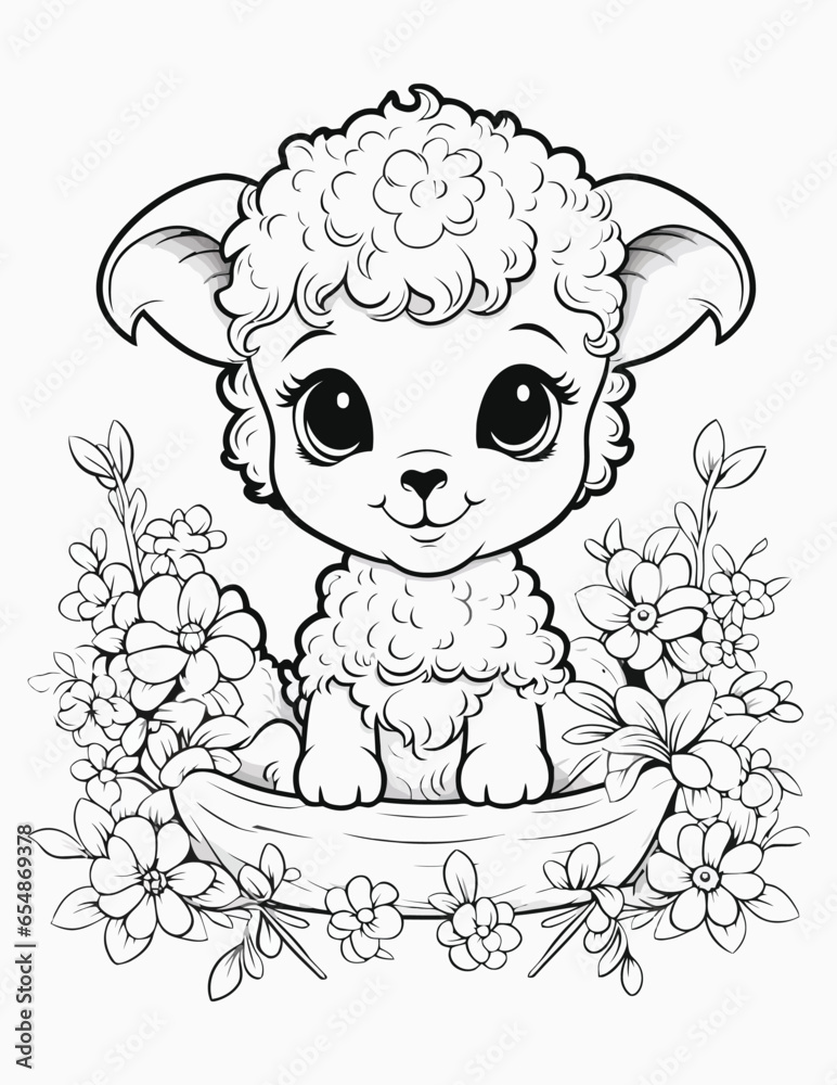 Cute kawaii animal coloring page for kids with nature, Vintage forest ...